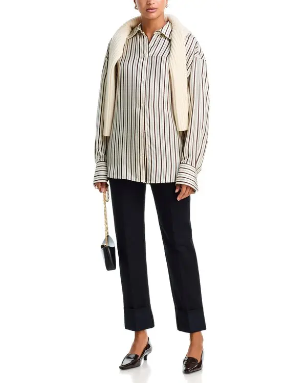 TOTEME Oversized Striped Silk Button Up Shirt