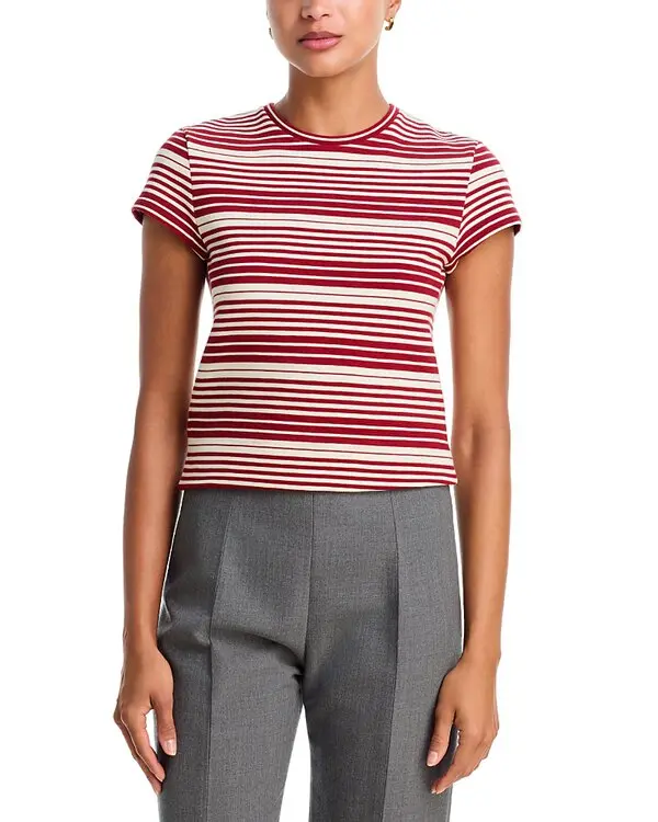 TOTEME Rib Stripe Stretch Cotton Short Sleeve Tee - Red/ecru