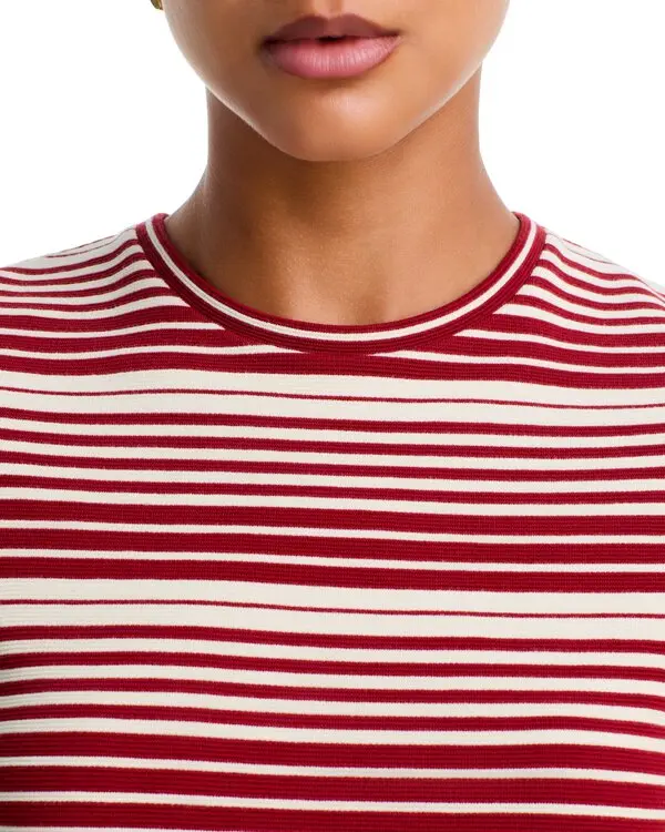 TOTEME Rib Stripe Stretch Cotton Short Sleeve Tee - Red/ecru