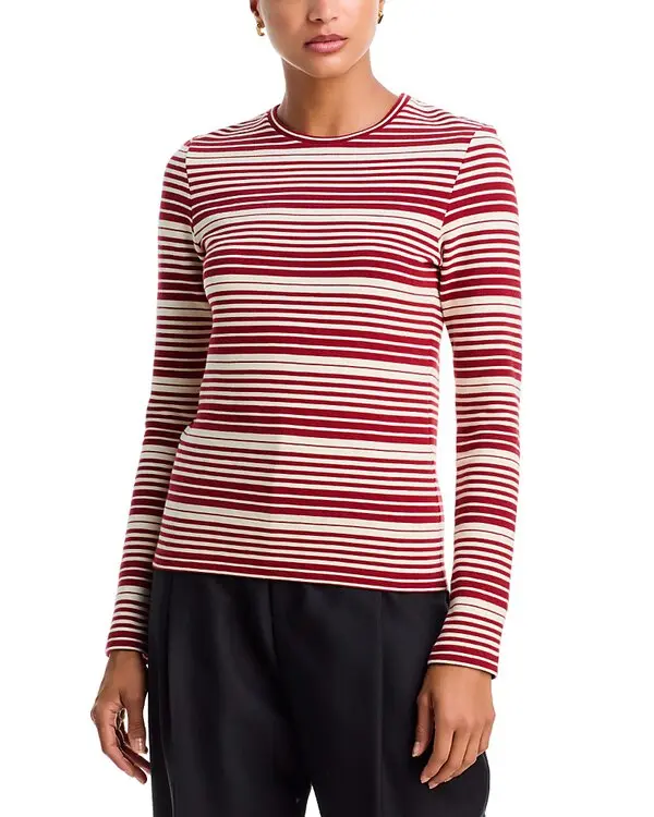 TOTEME Rib Stripe Stretch Cotton Long Sleeve Tee - Red/ecru