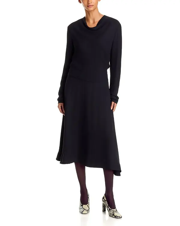 TOTEME Draped Long Sleeve Midi Dress - Black