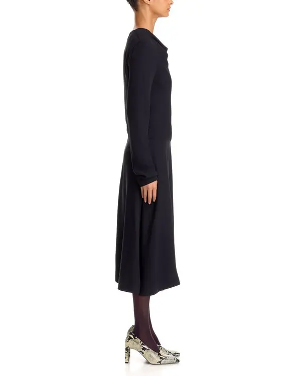 TOTEME Draped Long Sleeve Midi Dress - Black