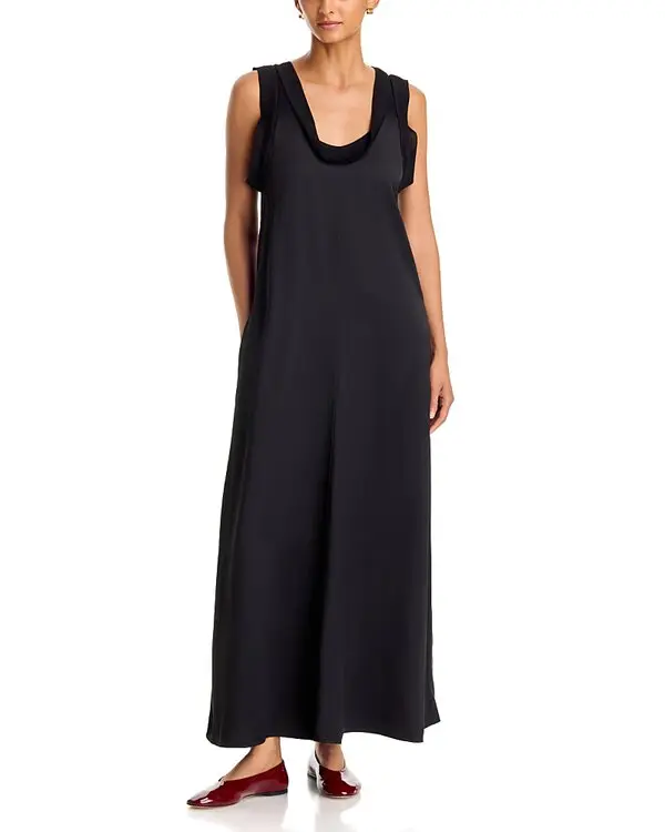 TOTEME Ribbed Trim Scoop Neck Dress - Black
