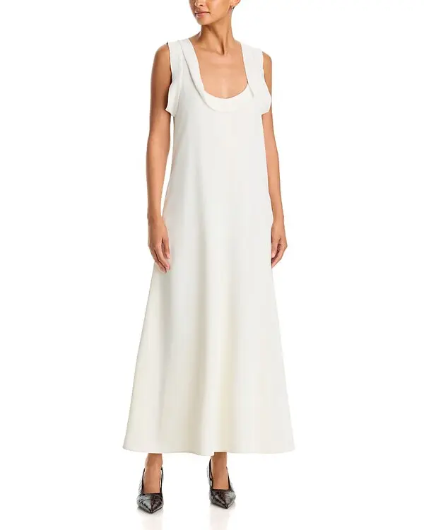 TOTEME Ribbed Trim Scoop Neck Dress - Ecru
