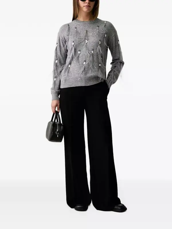 KAOS Sequin-embellished Feather-trim Sweater