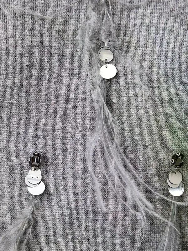 KAOS Sequin-embellished Feather-trim Sweater