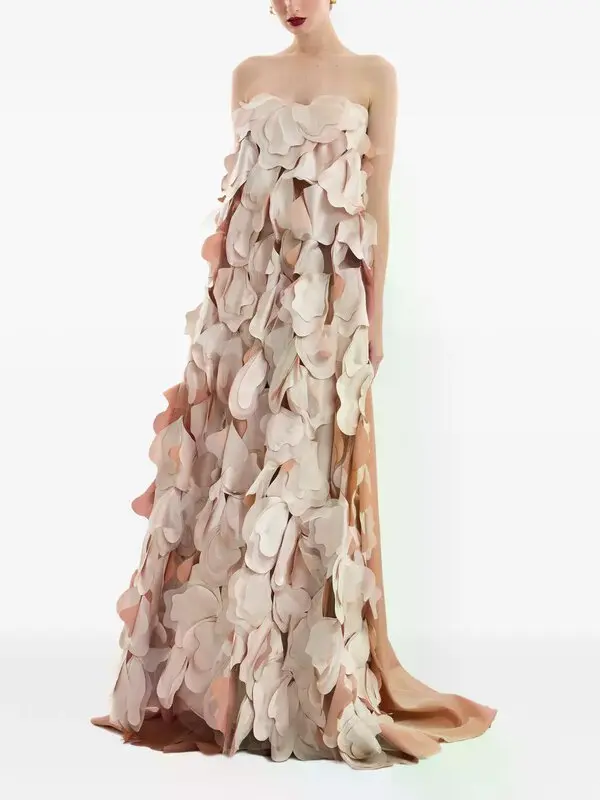 GEMY MAALOUF Strapless Petal-embellished Gown - Neutrals