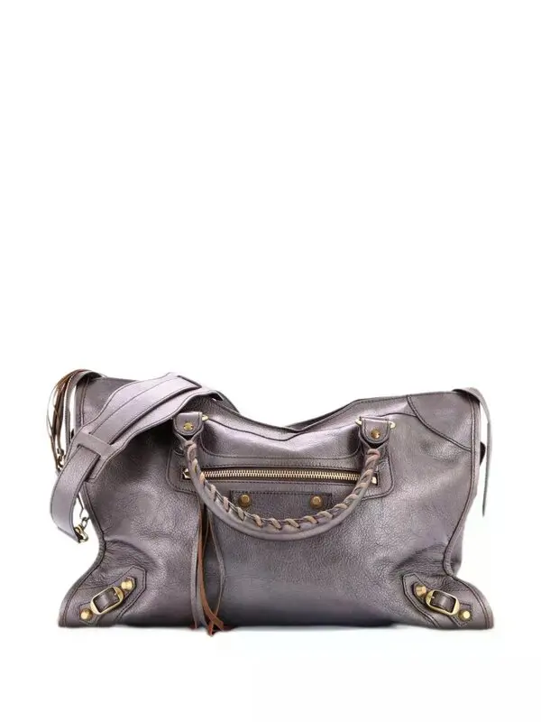 Balenciaga City Classic Studs Bag Leather Medium Satchel - Grey