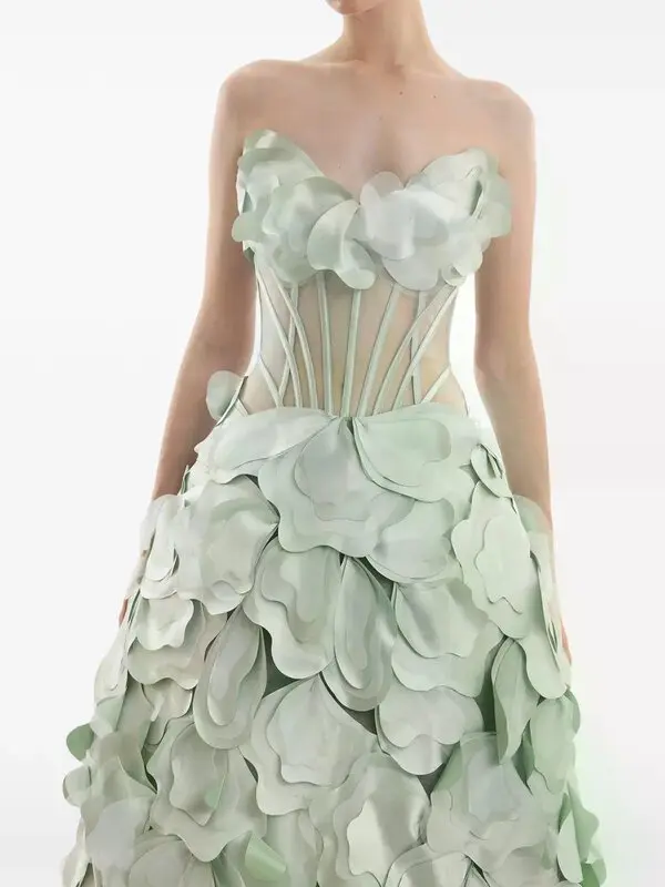 GEMY MAALOUF Petal-embellished Corset Gown