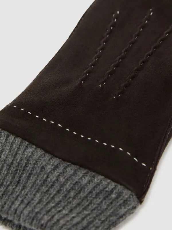 REISS Sadie Suede Ribbed-cuff Topstitched Gloves