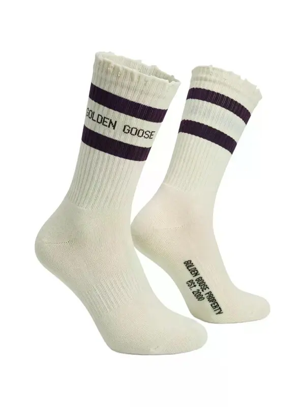 GOLDEN GOOSE Logo-print Distressed Socks