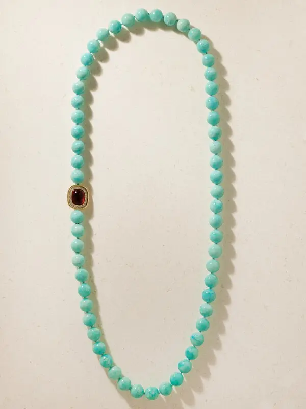 OCTAVIA ELIZABETH Orb 18-karat Gold, Diamond, Amazonite And Tourmaline Beaded Necklace - Blue