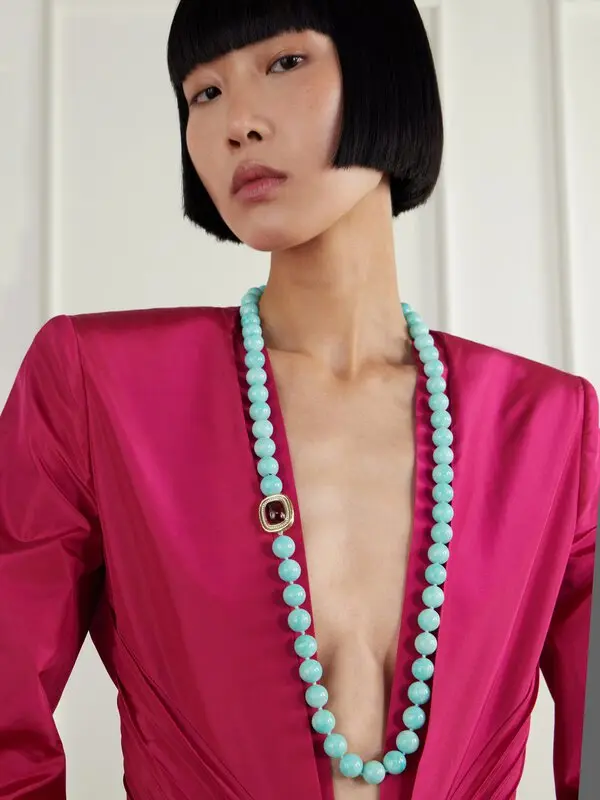 OCTAVIA ELIZABETH Orb 18-karat Gold, Diamond, Amazonite And Tourmaline Beaded Necklace