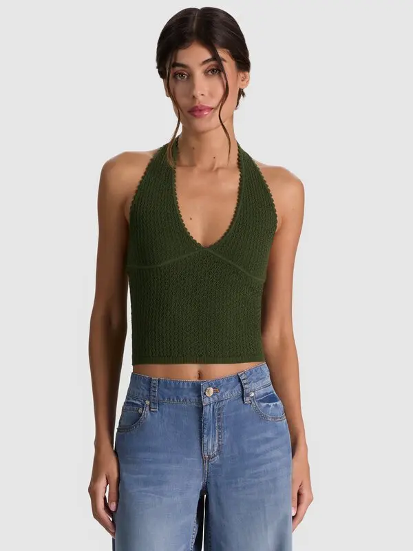 Alice + Olivia Pearl Pointelle Tie Back Halter