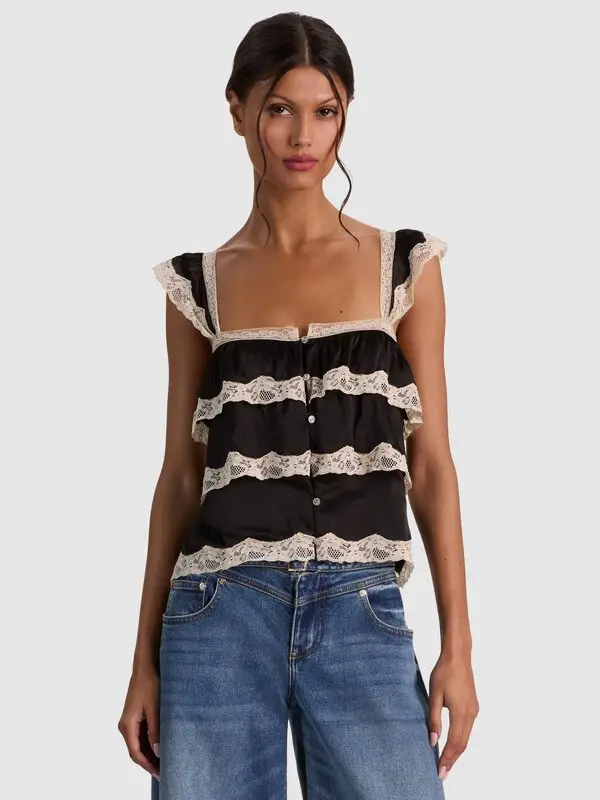 Alice + Olivia Sylvie Tiered Lace Crop Top