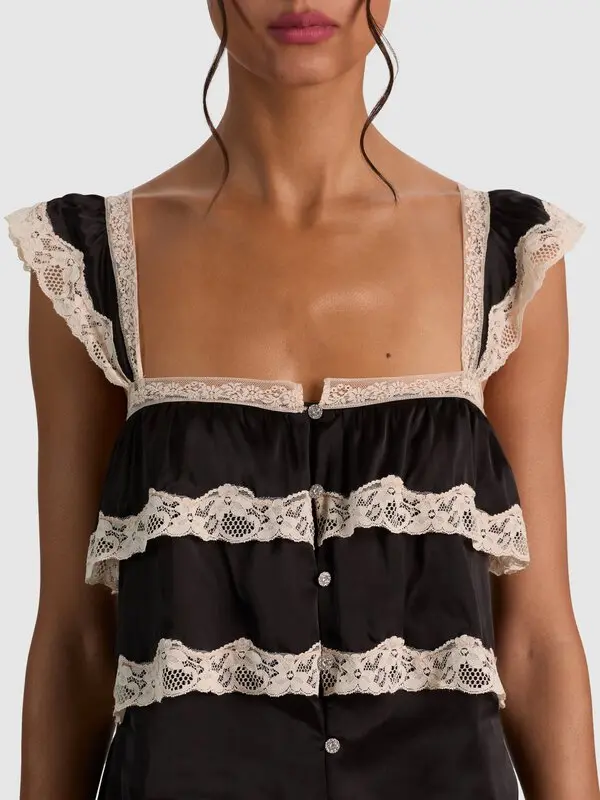 Alice + Olivia Sylvie Tiered Lace Crop Top