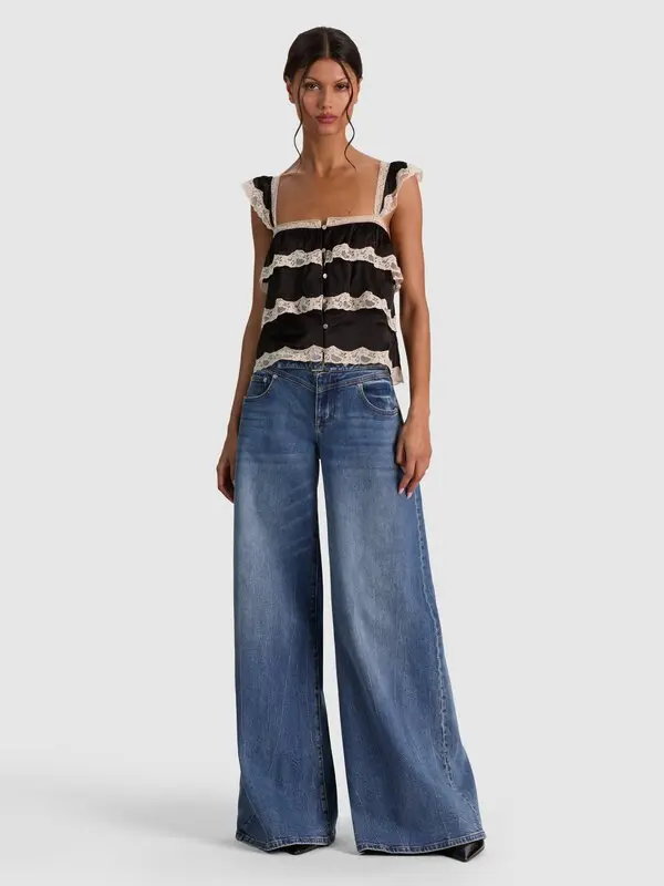Alice + Olivia Sylvie Tiered Lace Crop Top