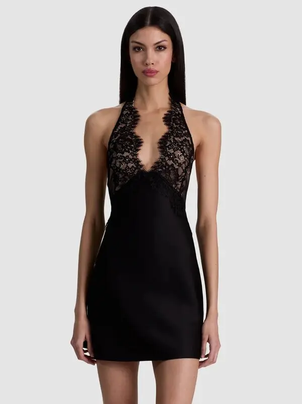 Alice + Olivia Viola Lace Halter Mini Dress