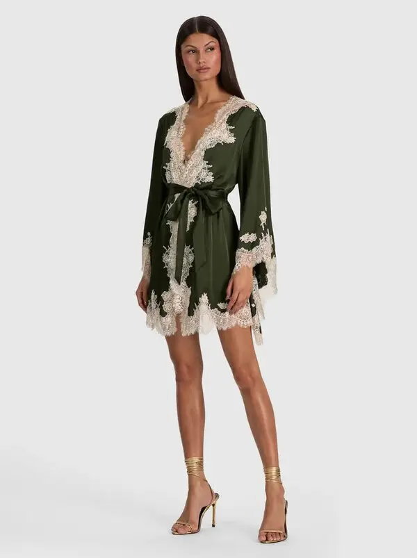 Alice + Olivia Drea Lace Robe - Dark Fern