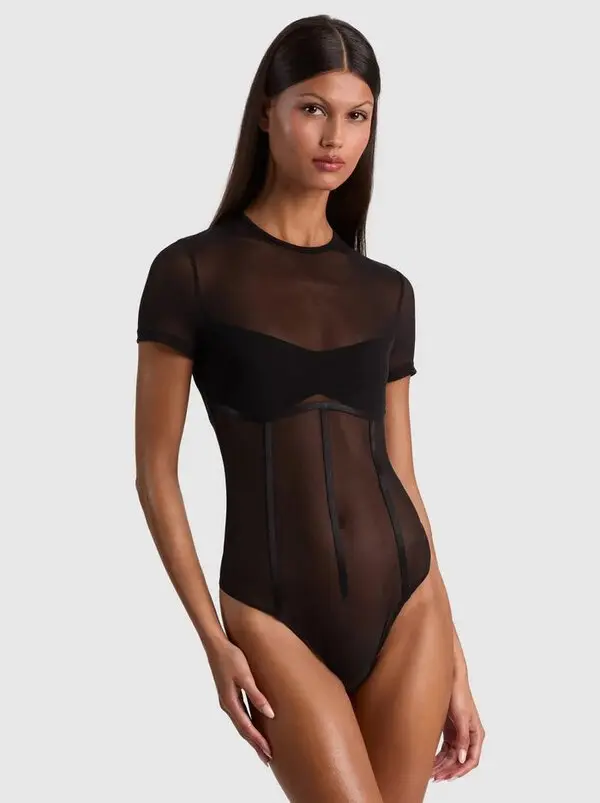 Alice + Olivia Whitney Sheer Seamed Bodysuit