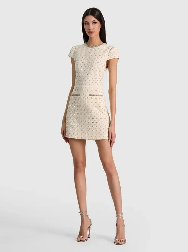 Alice + Olivia Cade Embellished Cap Sleeve Mini Dress