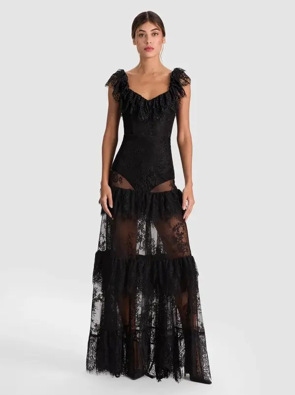 Alice + Olivia Myrna Lace Tiered Gown