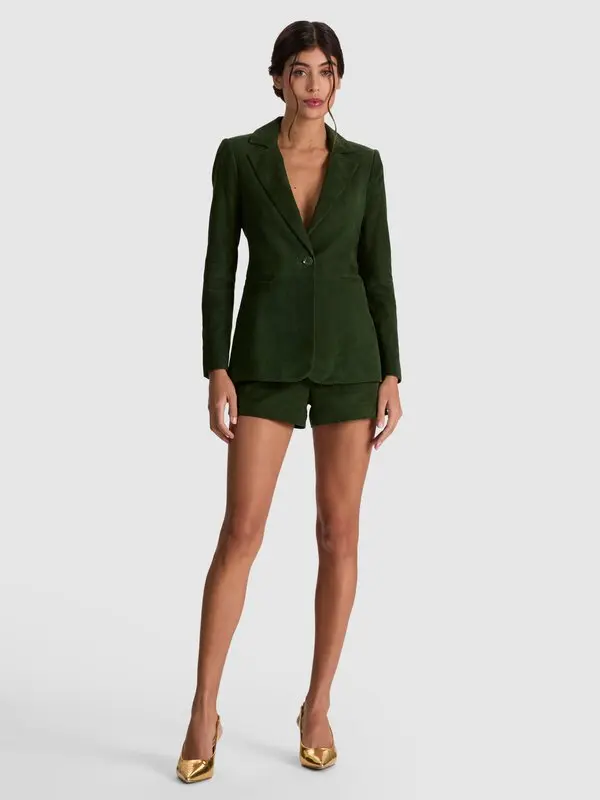 Alice + Olivia Macey Suede Notch Collar Fitted Blazer