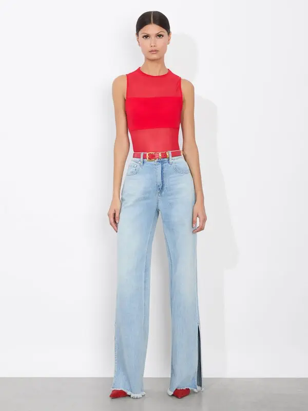 Alice + Olivia Hayden Buckle Belt - Bright Ruby/gold