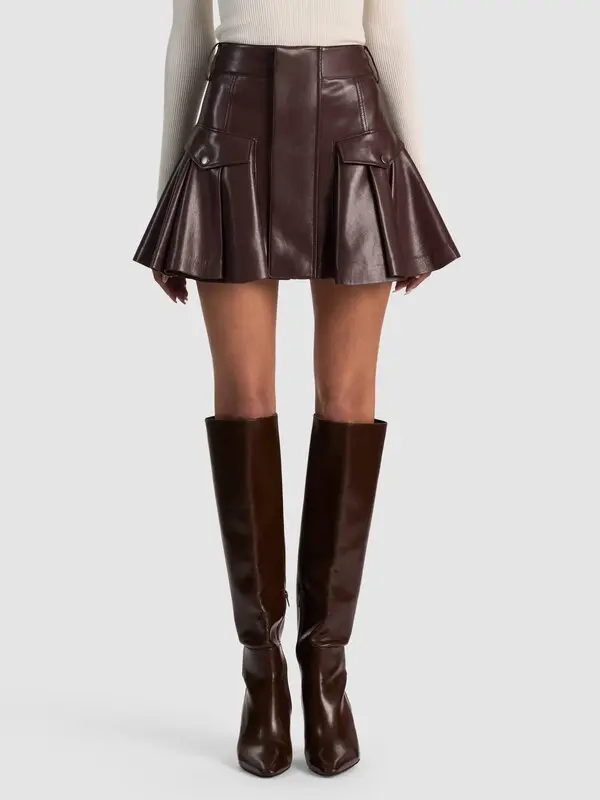 Alice + Olivia Trinity Vegan Ruffle Skirt - Dark Chocolate