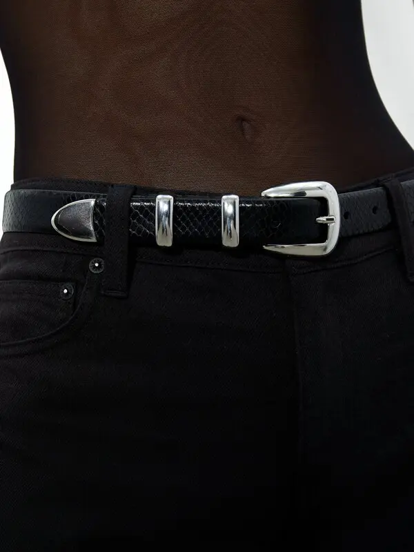 Alice + Olivia Hayden Buckle Belt - Black/silver
