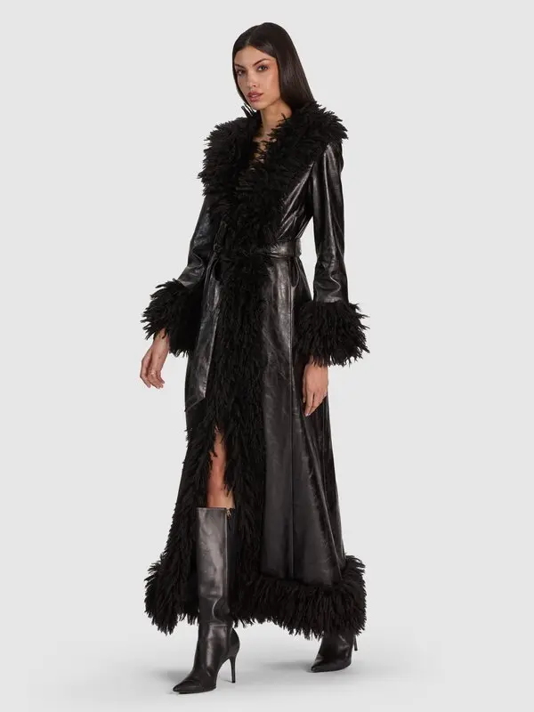 Alice + Olivia Polina Vegan Leather Faux Fur Coat