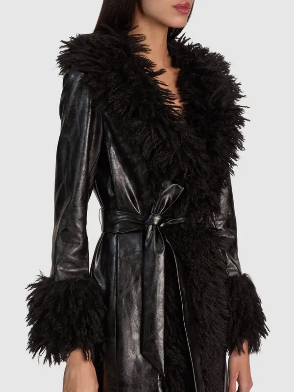 Alice + Olivia Polina Vegan Leather Faux Fur Coat