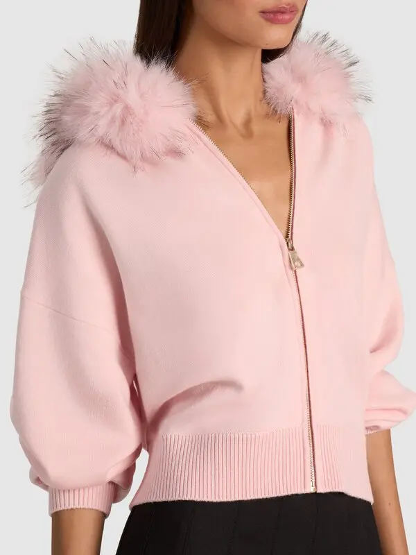 Alice + Olivia Nadya Faux Fur Trim Cardigan