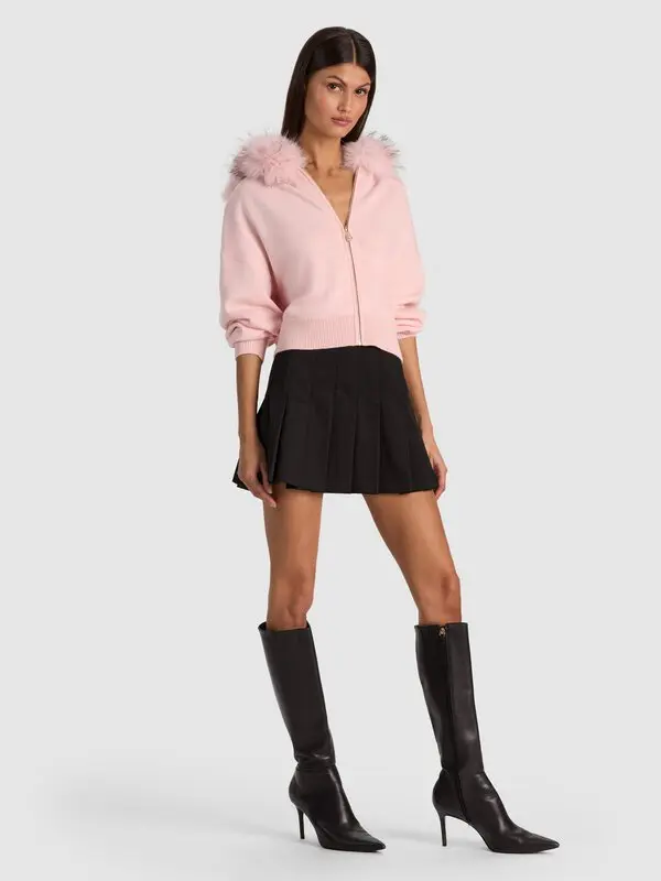 Alice + Olivia Nadya Faux Fur Trim Cardigan