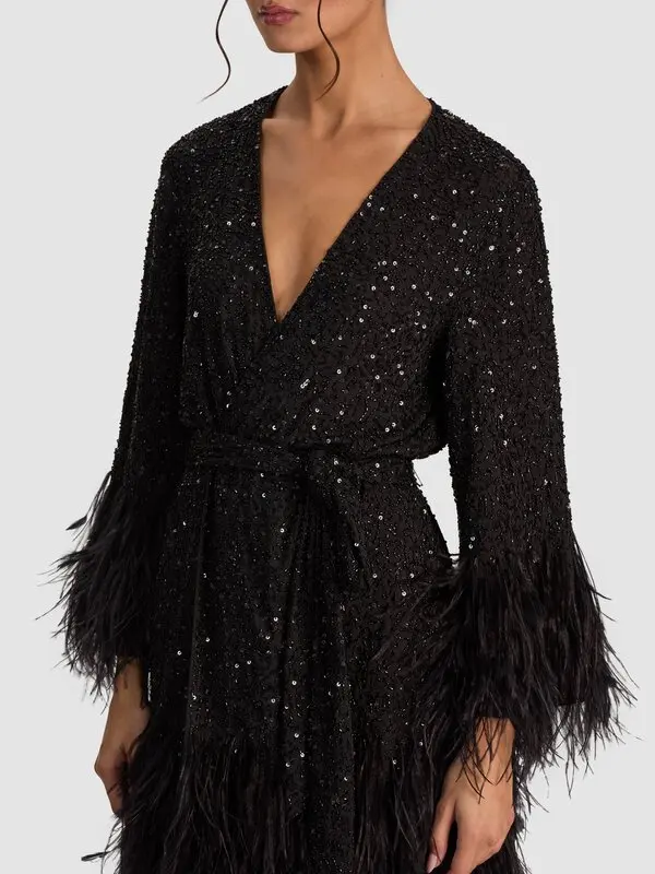 Alice + Olivia Ama Sequin Feather Robe