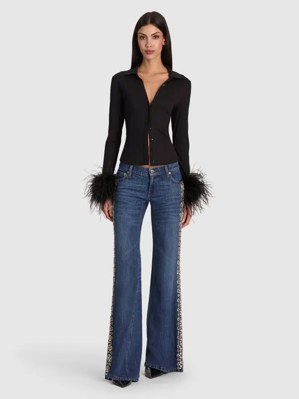 Alice + Olivia Freya Feather Button Down Top