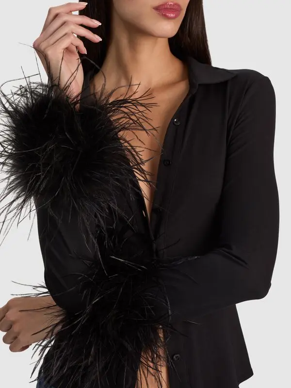 Alice + Olivia Freya Feather Button Down Top