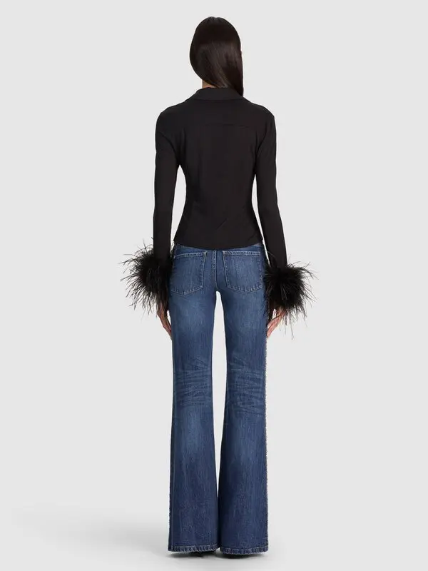 Alice + Olivia Freya Feather Button Down Top
