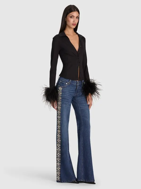 Alice + Olivia Freya Feather Button Down Top
