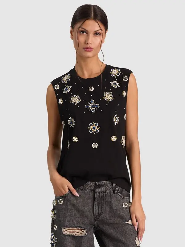 Alice + Olivia Micah Embellished Muscle Tank