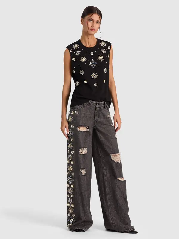 Alice + Olivia Micah Embellished Muscle Tank