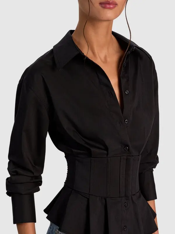 Alice + Olivia Edie Gathered Corset Button Down Top