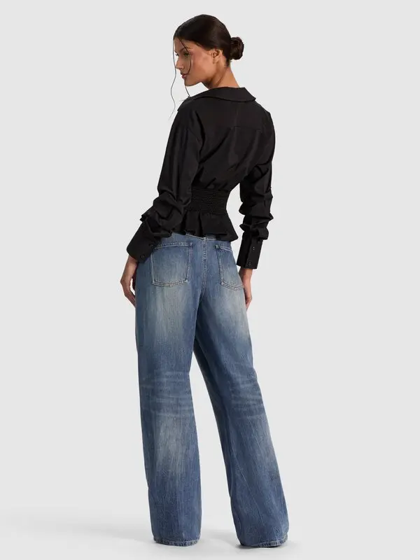 Alice + Olivia Edie Gathered Corset Button Down Top