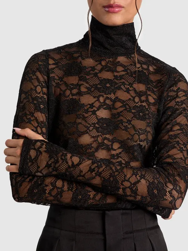 Alice + Olivia Delaina Lace Turtleneck Top