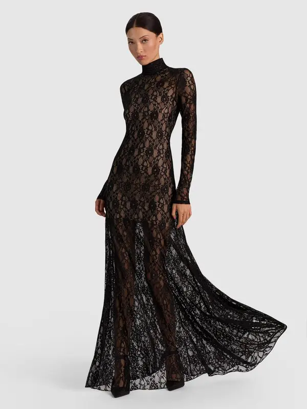 Alice + Olivia Delora Lace Maxi Dress With Train