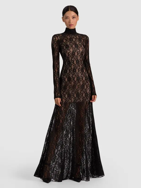 Alice + Olivia Delora Lace Maxi Dress With Train