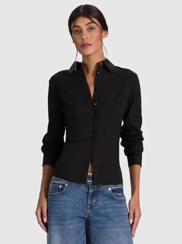 Alice + Olivia Amelia Button Down With Lace Up Back