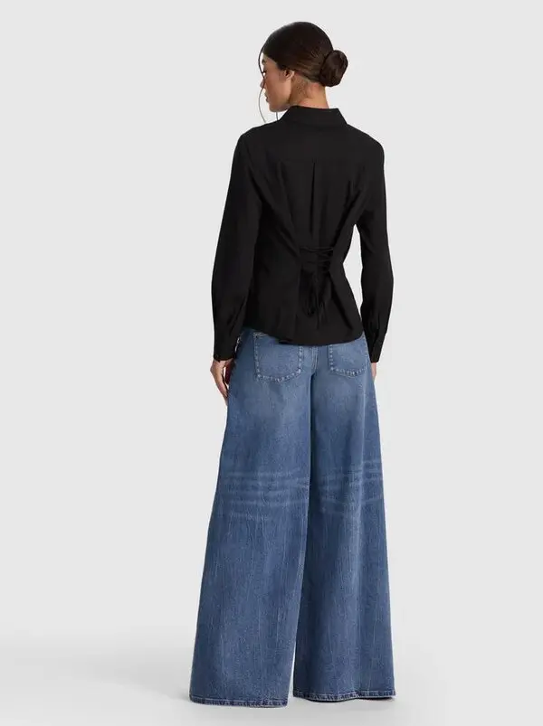 Alice + Olivia Amelia Button Down With Lace Up Back