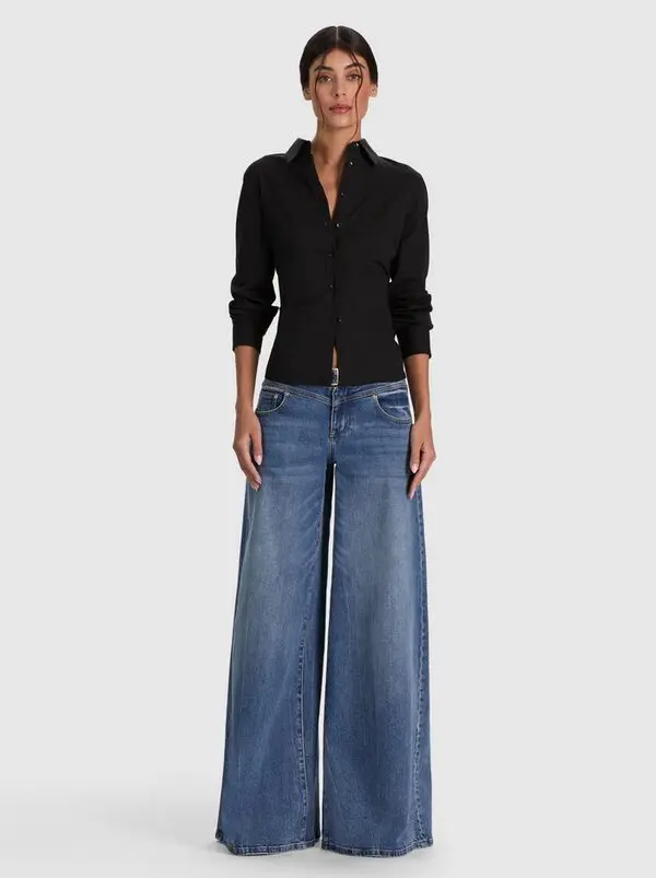 Alice + Olivia Amelia Button Down With Lace Up Back