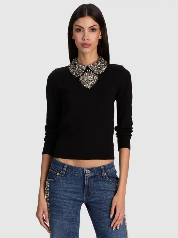 Alice + Olivia Porla Embellished Collared Sweater